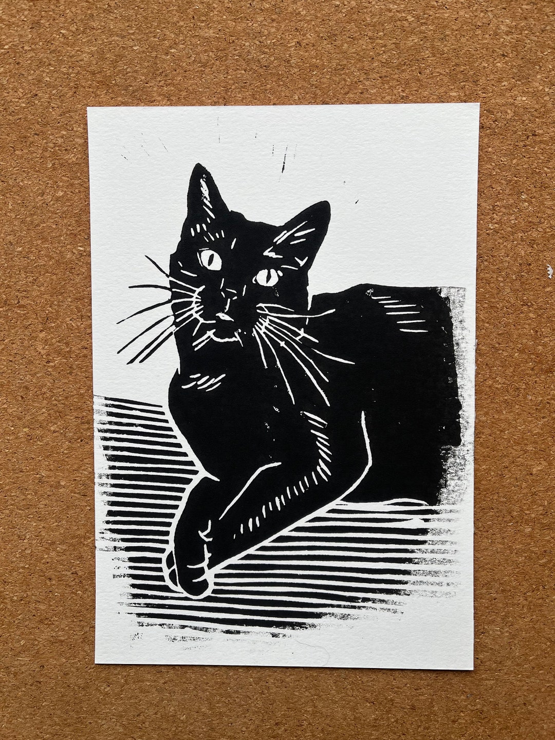 Cat A5 Lino Print - Etsy