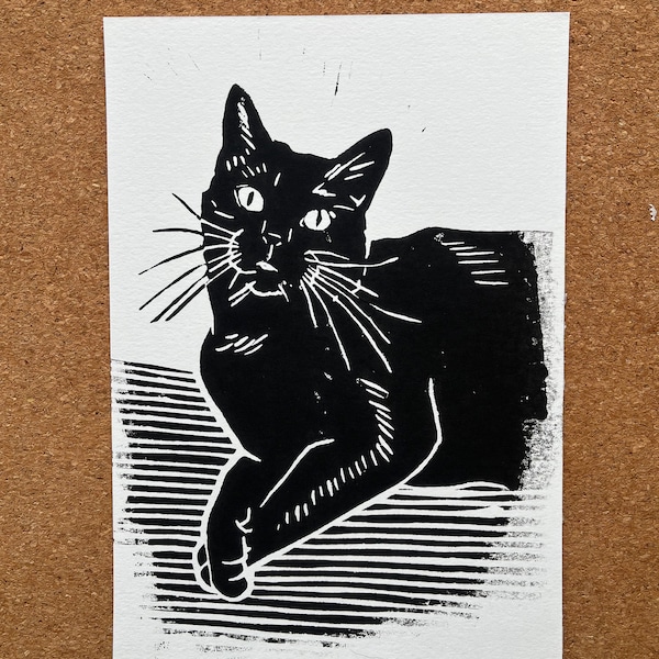 Cat Lino Print - Etsy UK