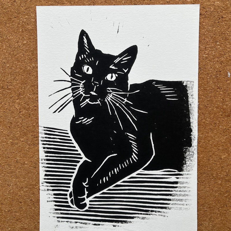 Cat Lino Print - Etsy UK