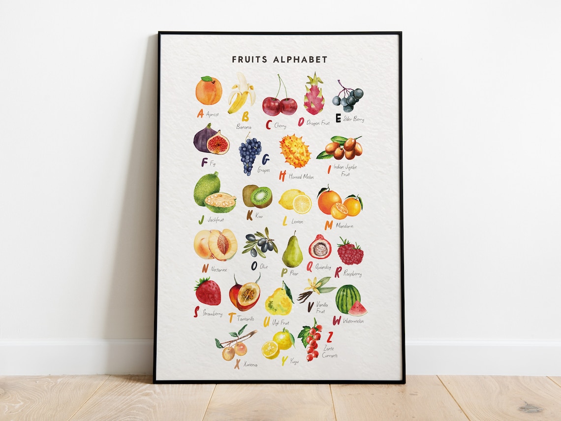 Fruits Alphabet Print, Montessori Educational Poster, Preschool ...