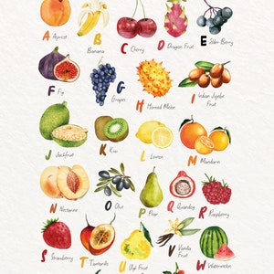 Fruits Alphabet Print, Montessori Educational Poster, Preschool ...
