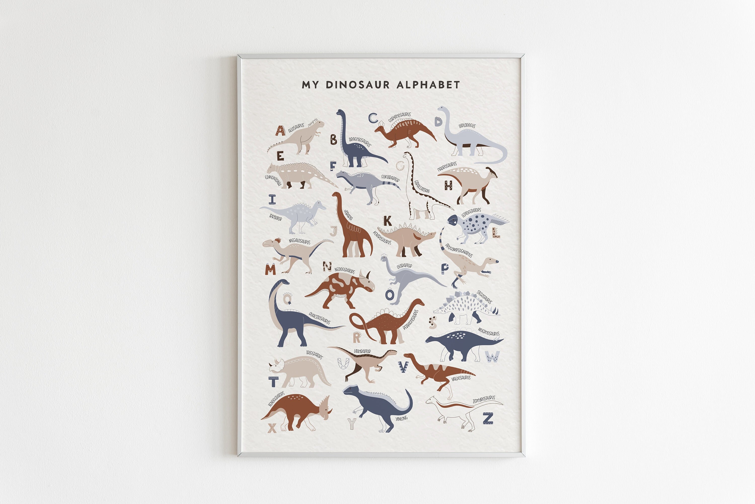 Dinosaur Alphabet Print, Neutral Color Dinosaur Alphabet Poster, Boys ...