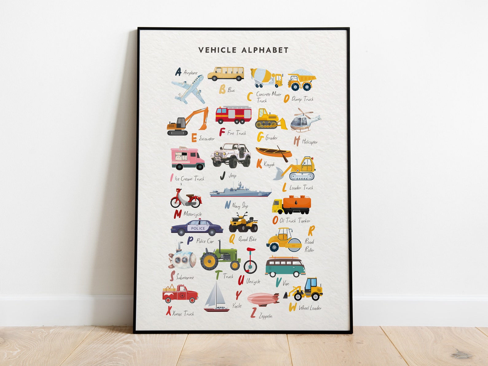 Vehicle Alphabet Print, Transport ABC, A-Z Transport, Montessori ...