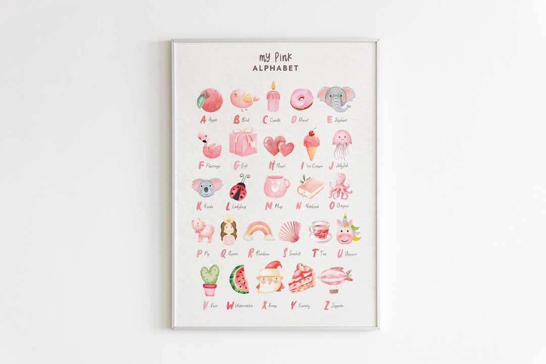 Pink Alphabet Nursery Print for Baby Girl , Pink Nursery Wall Art, Girl ...