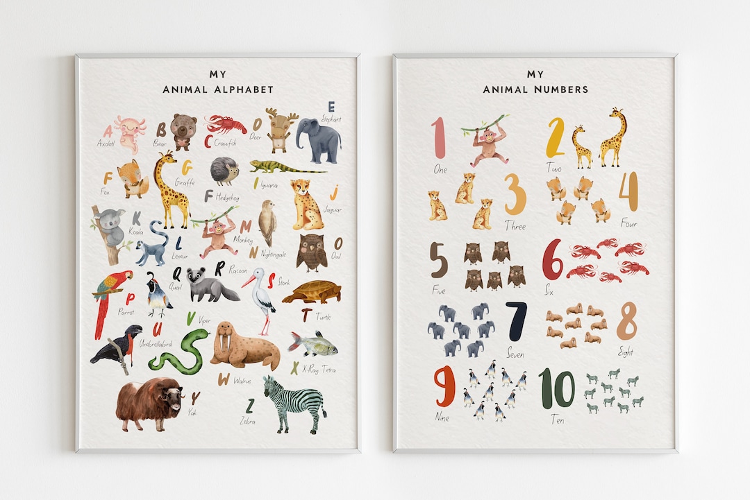 Animal Alphabet and Number Nursery Print: Educational Kids Wall Art ...