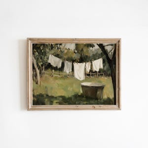 Farmhouse Laundry Oil Painting: Vintage Clothesline Art (digital ...