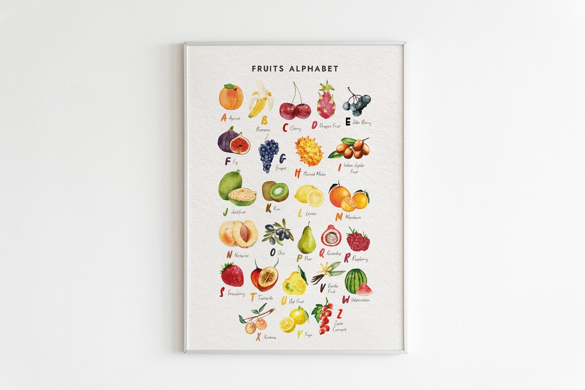 Fruits Alphabet Print, Montessori Educational Poster, Preschool ...