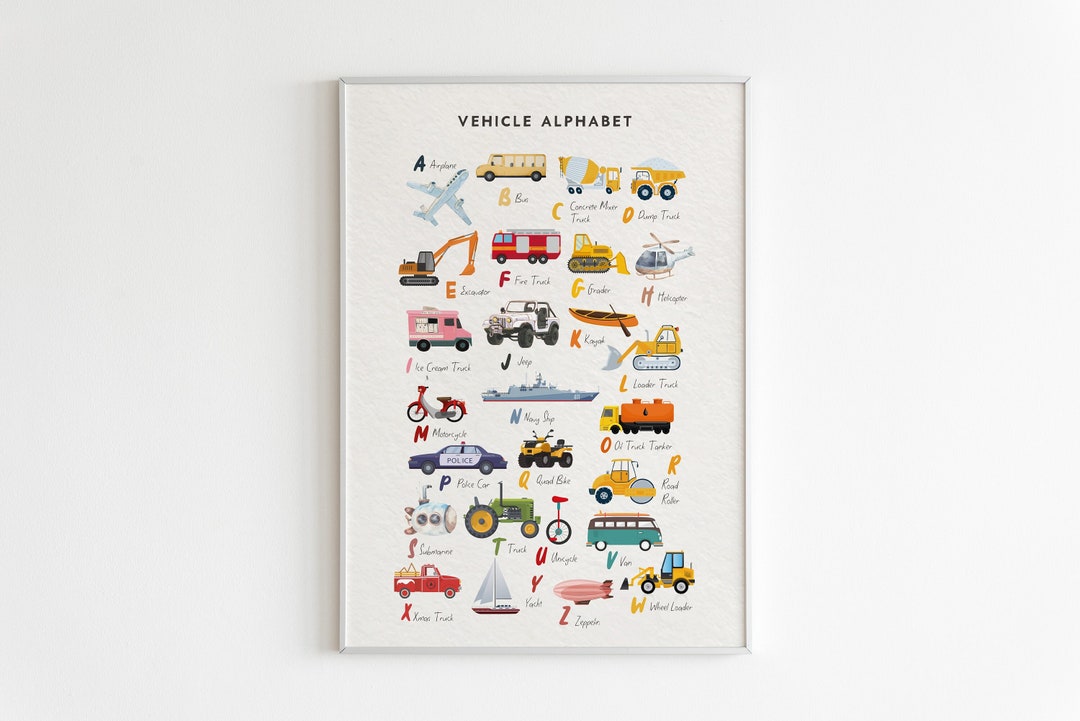Vehicle Alphabet Print, Transport ABC, A-Z Transport, Montessori ...