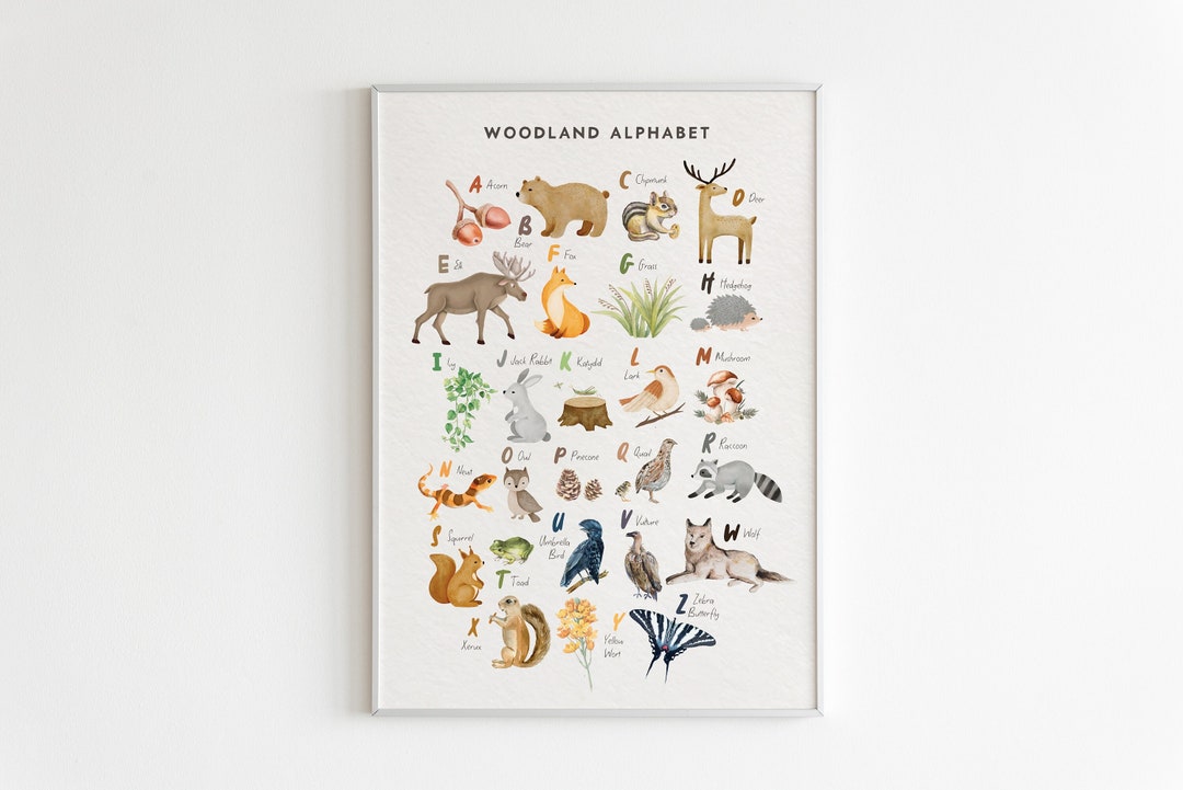 Woodland Alphabet Print: Forest Animals ABC Poster (digital Download ...