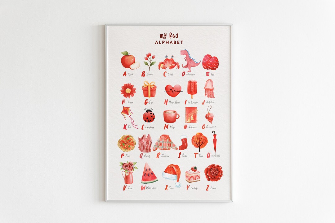 Red Alphabet Nursery Print, Colour Red Kids Room Decor, Red Nursery ...