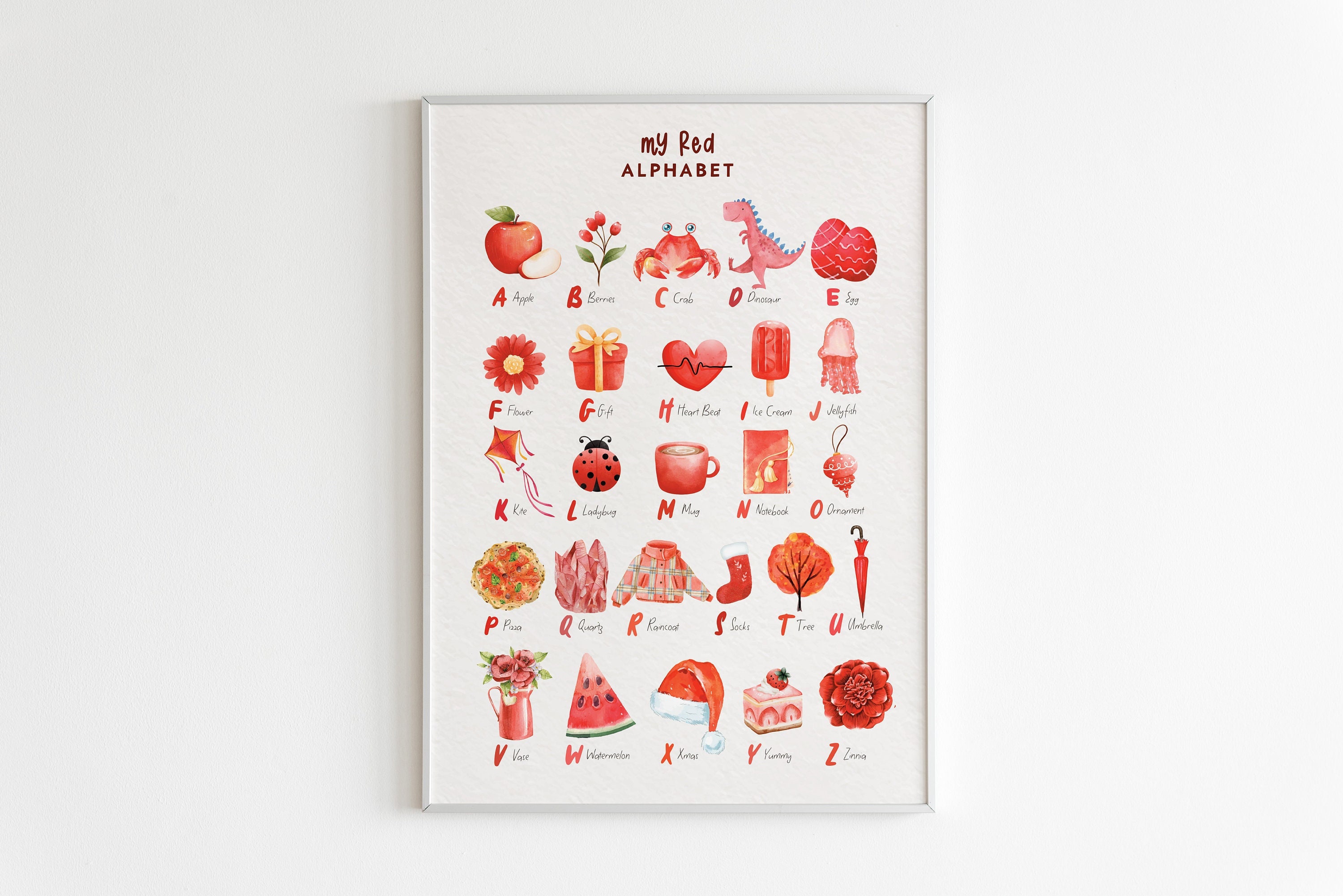 Red Alphabet Nursery Print, Colour Red Kids Room Decor, Red Nursery ...