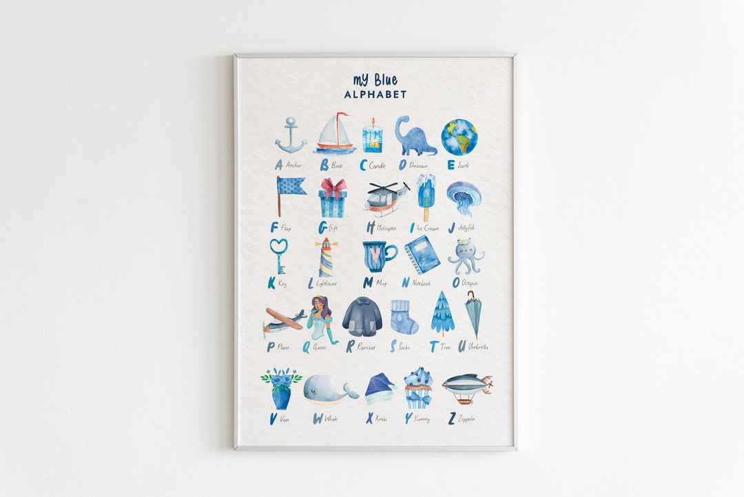 Blue Alphabet Nursery Print for Baby Boy , Blue Nursery Wall Art, Boy ...