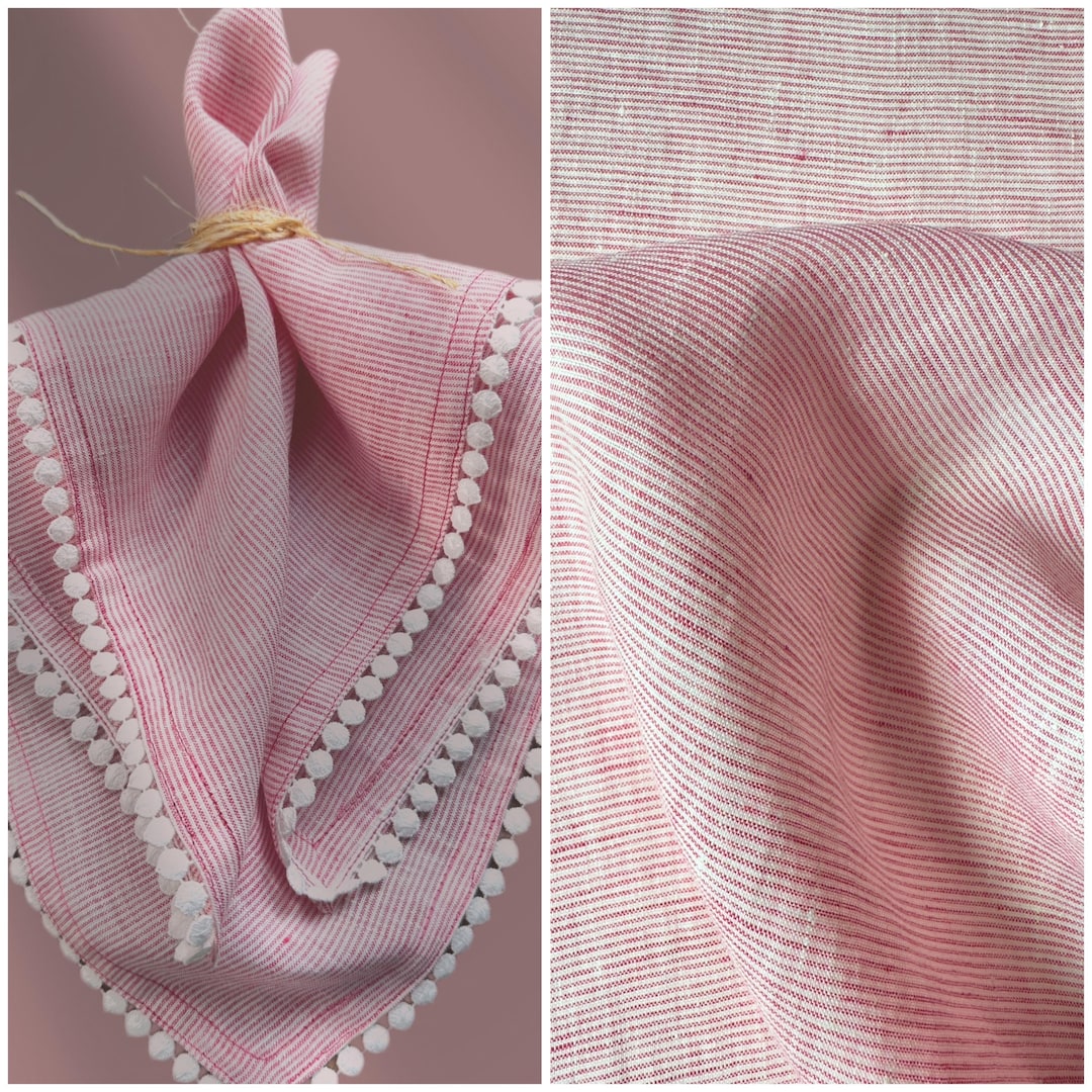 Narrow Pink Stripe 100% Linen Fabric – Premium European Quality ...