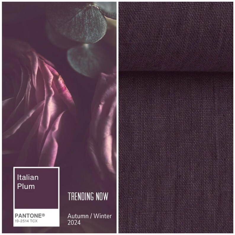 Dark Plum Medium Weight 100% Linen Fabric, Premium European Quality ...