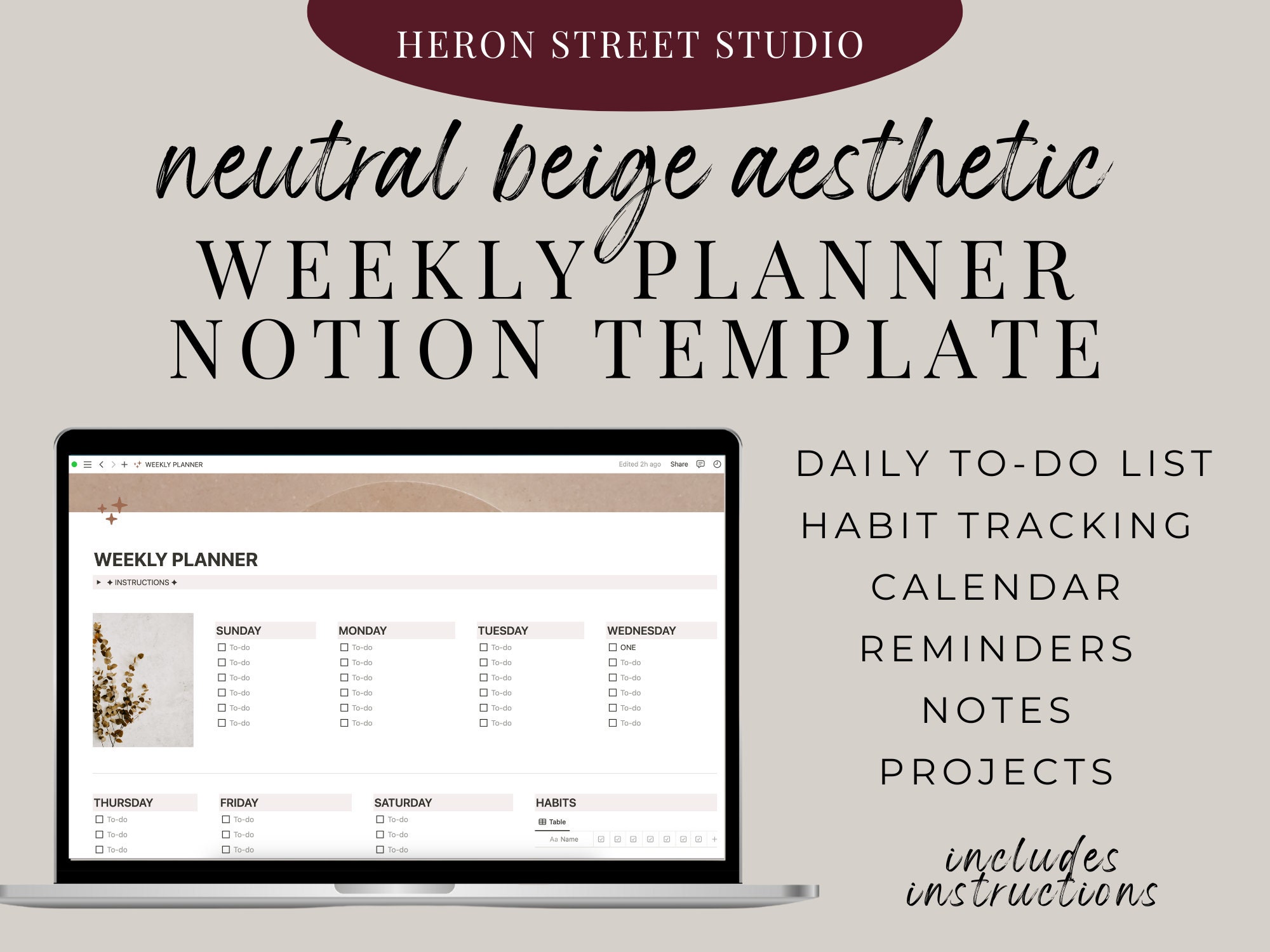 Beige Weekly Planner Notion Template (digital Download - Etsy