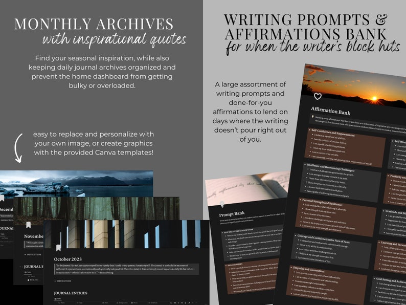 Dark Aesthetic Life Dashboard Notion Template With Integrated Journal ...