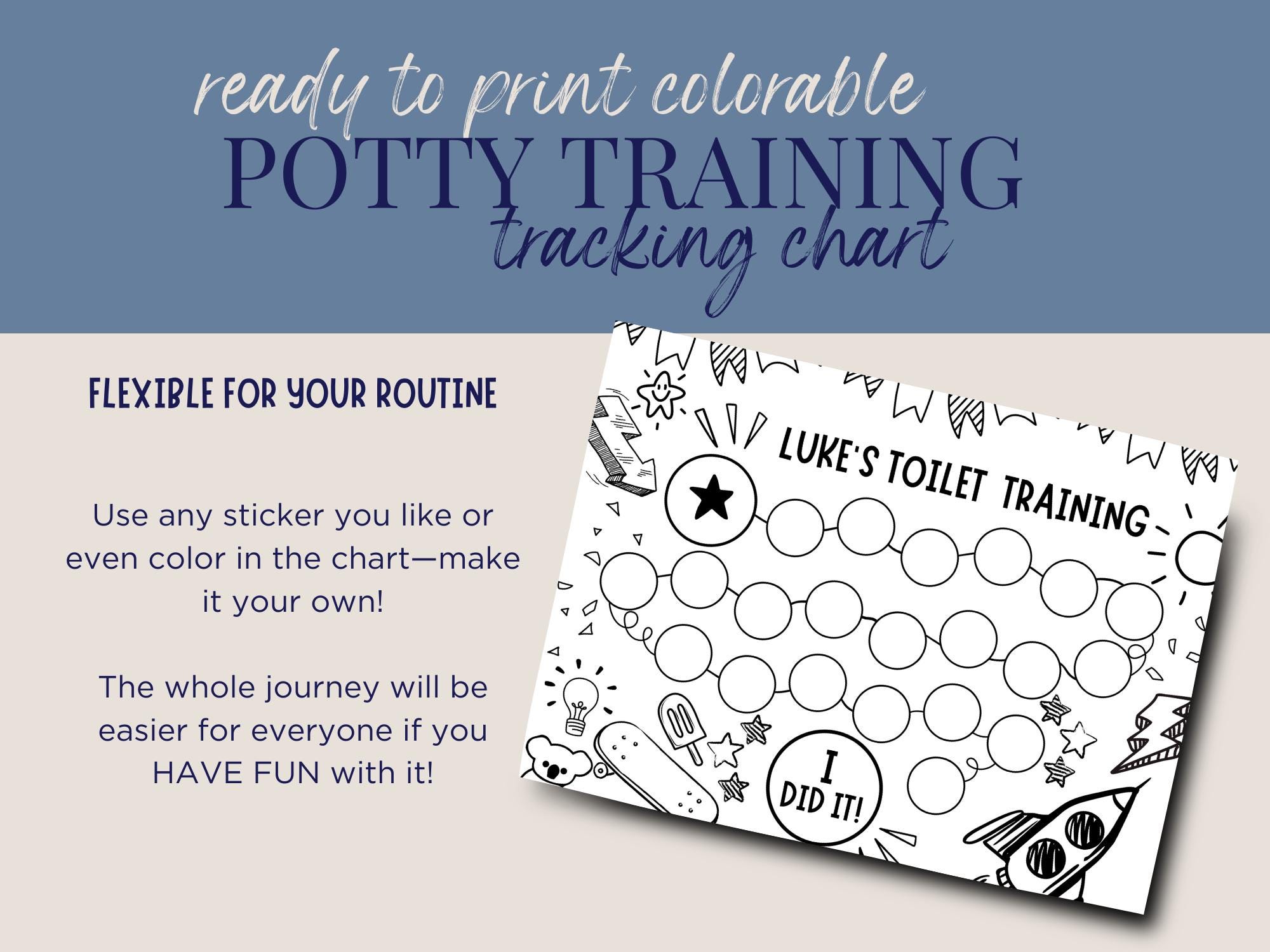 Rocket Potty Training Tracker: Kids Coloring Page, Editable Chart (PDF ...