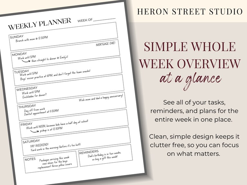 Simplicity Editable Instant Download PDF Weekly Planner Template - Etsy