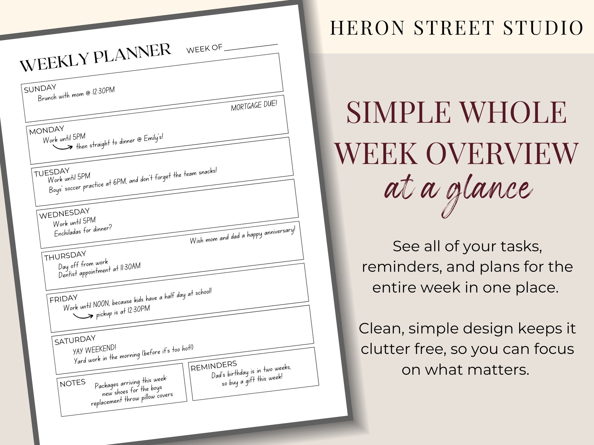 Simplicity Editable Instant Download PDF Weekly Planner Template - Etsy