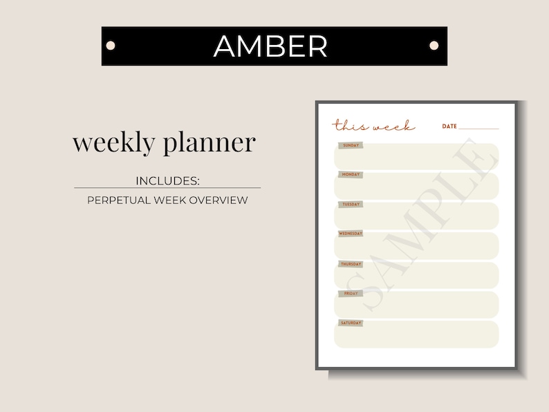 AMBER 8.5" X 11" Printable Planner PDF - Daily, Weekly, Monthly ...