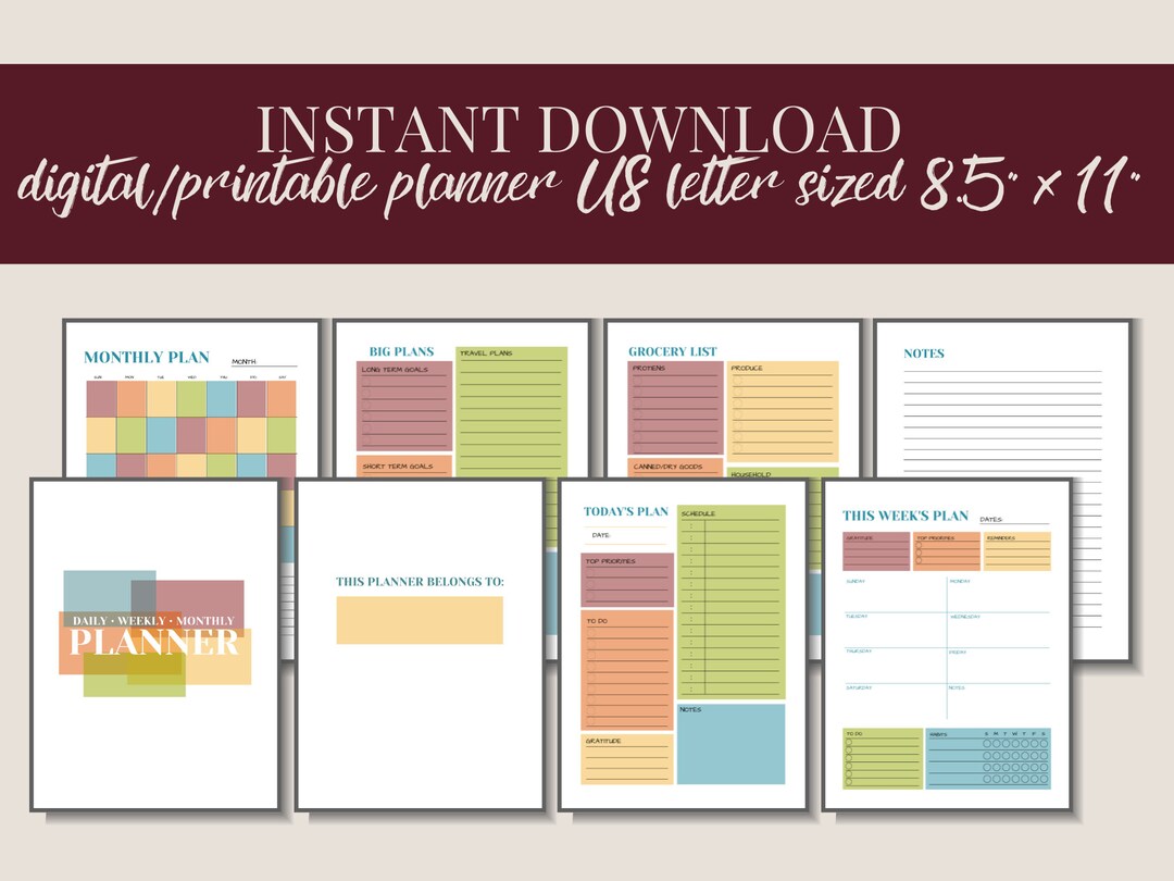 Newport 8.5" X 11" Printable Planner PDF - Daily, Weekly, Monthly, & 5 ...