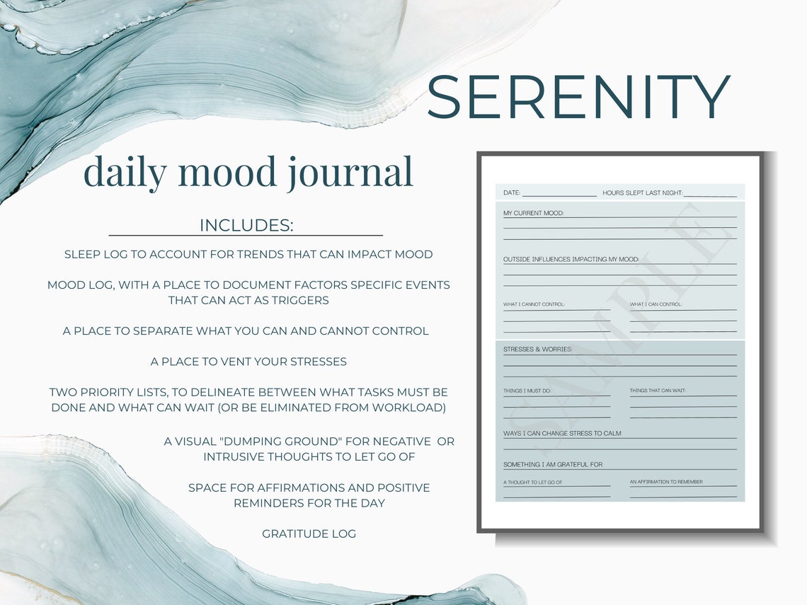 Serenity Daily Mood Journal Fillable & Printable PDF - Etsy