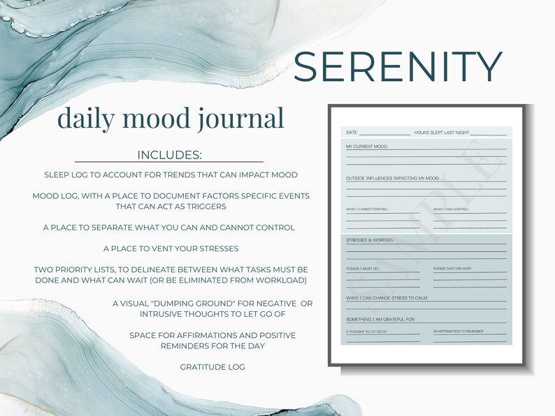 Serenity Daily Mood Journal Fillable & Printable PDF - Etsy