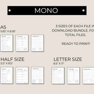 MONO Printable Planner PDF Bundle - Daily, Weekly, & Monthly - 3 SIZES ...