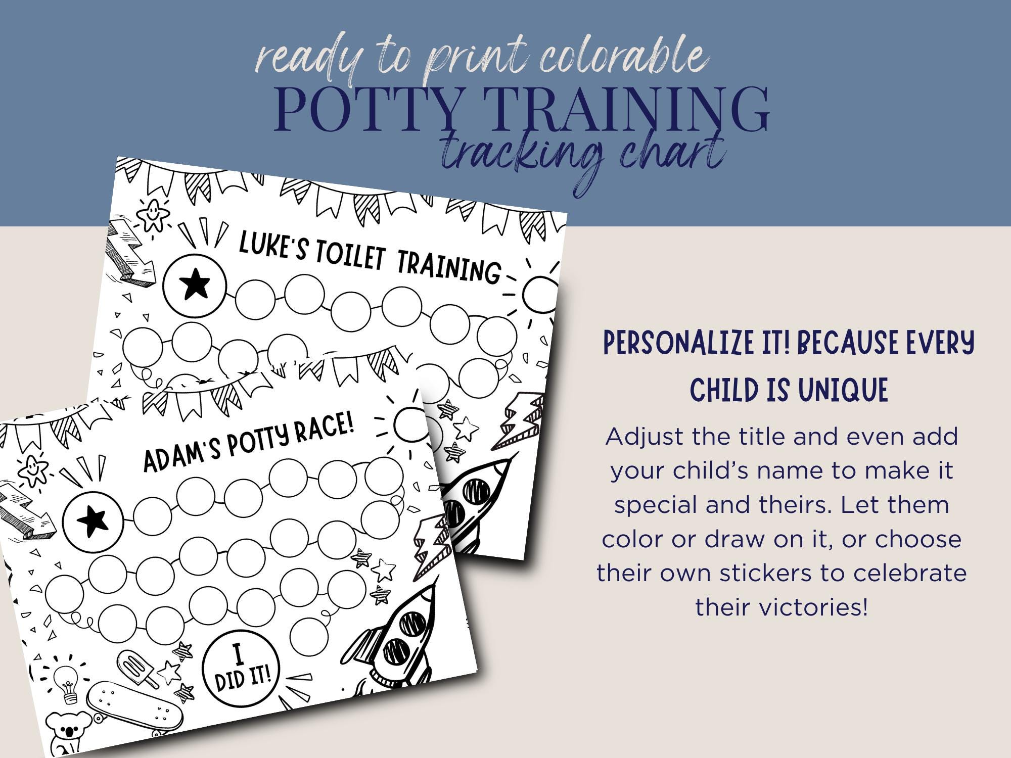 Rocket Potty Training Tracker: Kids Coloring Page, Editable Chart (PDF ...
