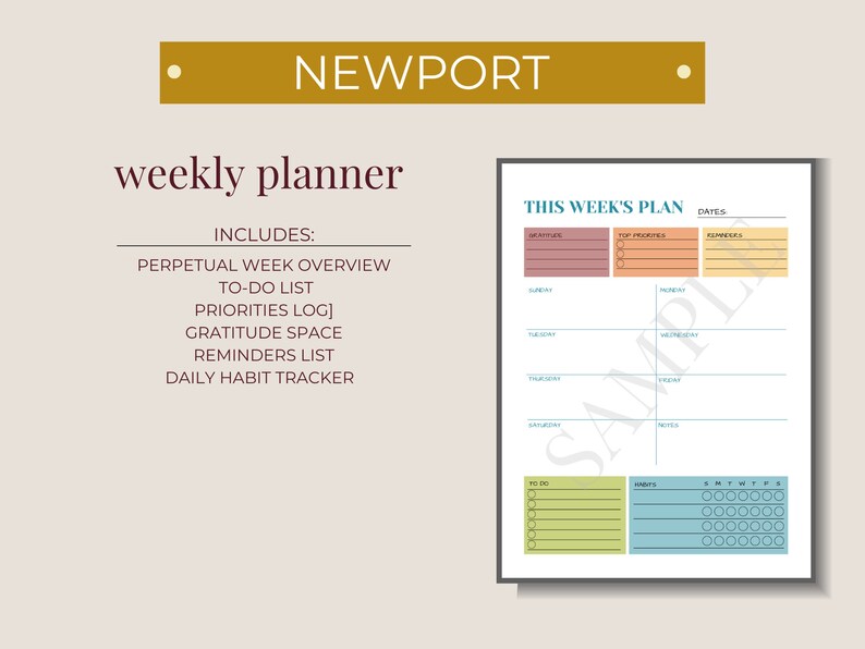 Newport 5.5" X 8.5" Printable Planner PDF - Daily, Weekly, Monthly, & 5 ...
