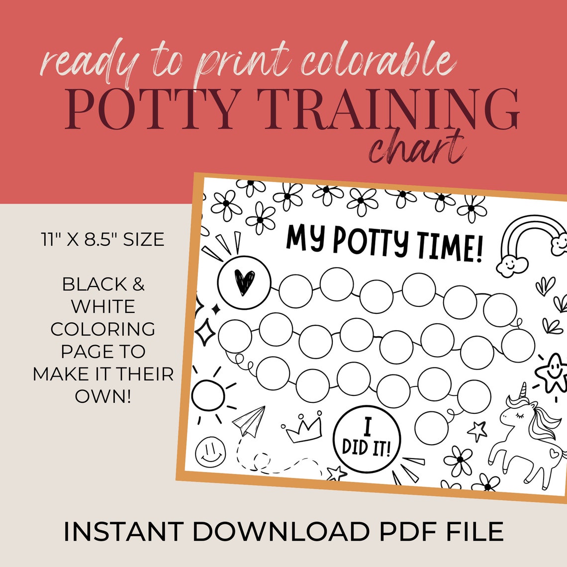Potty Time Kids Potty Training Tracker Printable PDF File Unicorn - Etsy