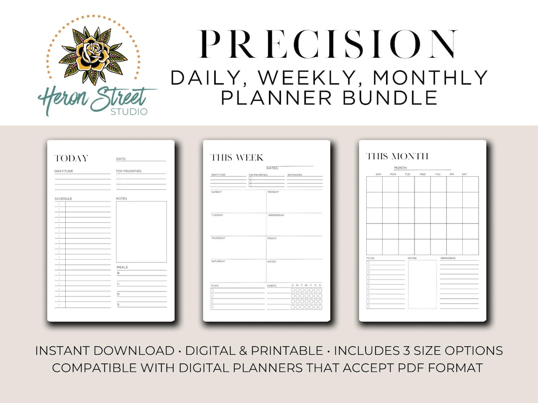 Minimalist Daily Weekly Monthly Planner Bundle (digital Download) - Etsy