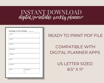Simplicity Editable Instant Download PDF Weekly Planner - Etsy