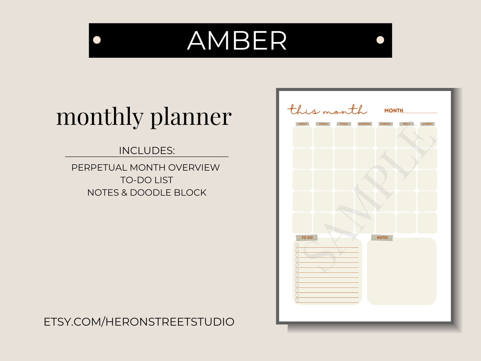 AMBER A5 Printable Planner PDF - Daily, Weekly, Monthly ...