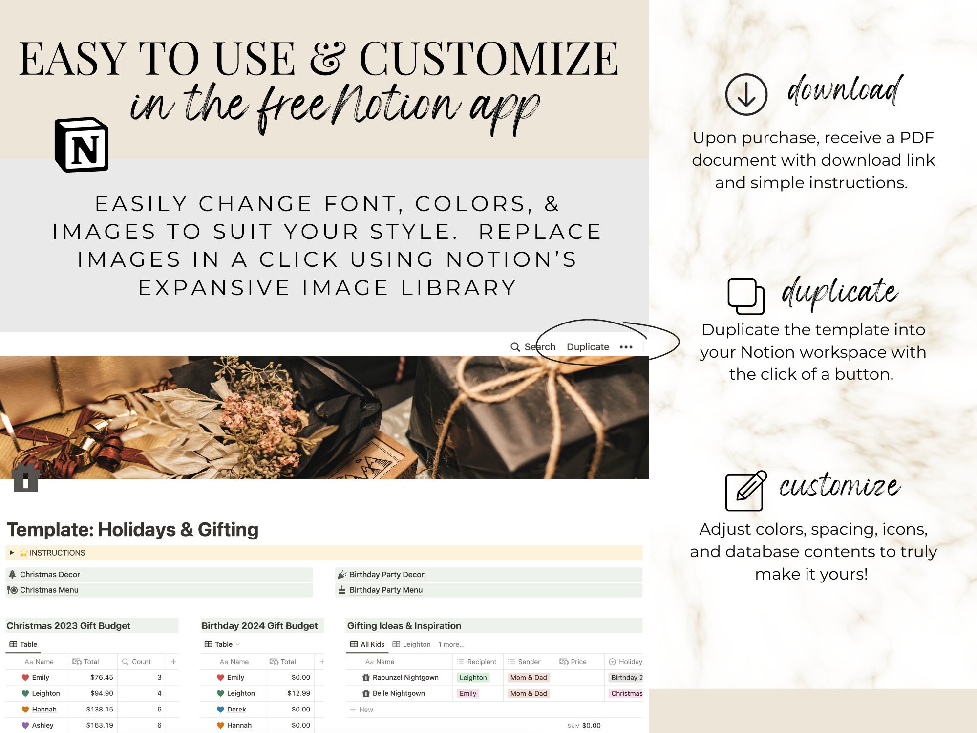 Holiday and Gifting Notion Template: Christmas and Birthday Gift ...