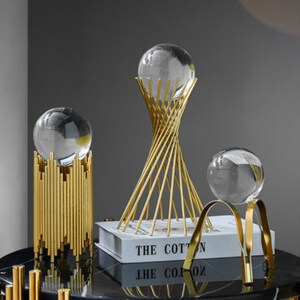 Golden Luxury Crystal Ball Craft, Nordic Metal Stand Glass Ball ...
