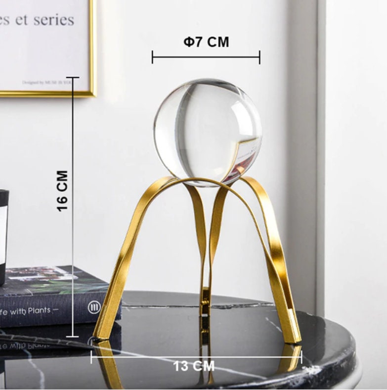 Golden Luxury Crystal Ball Craft, Nordic Metal Stand Glass Ball ...