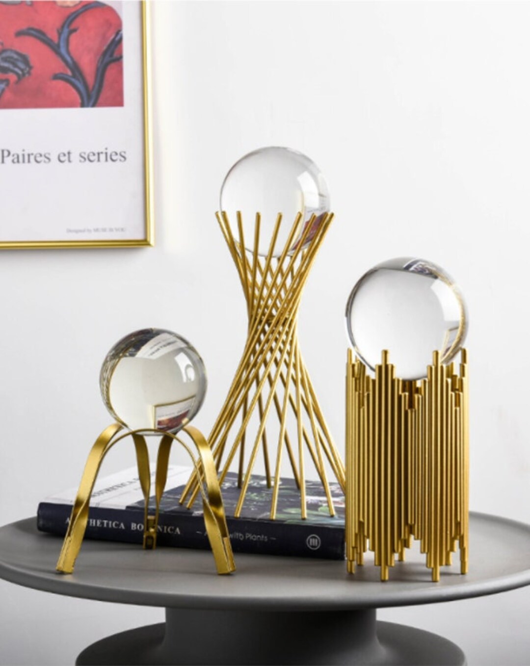 Golden Luxury Crystal Ball Craft, Nordic Metal Stand Glass Ball ...