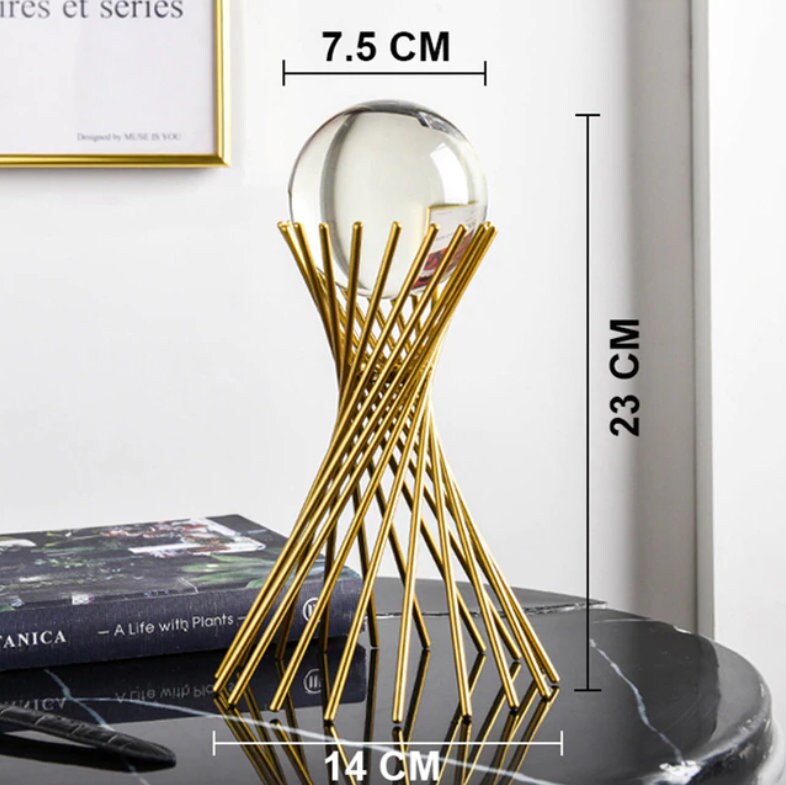Golden Luxury Crystal Ball Craft, Nordic Metal Stand Glass Ball ...
