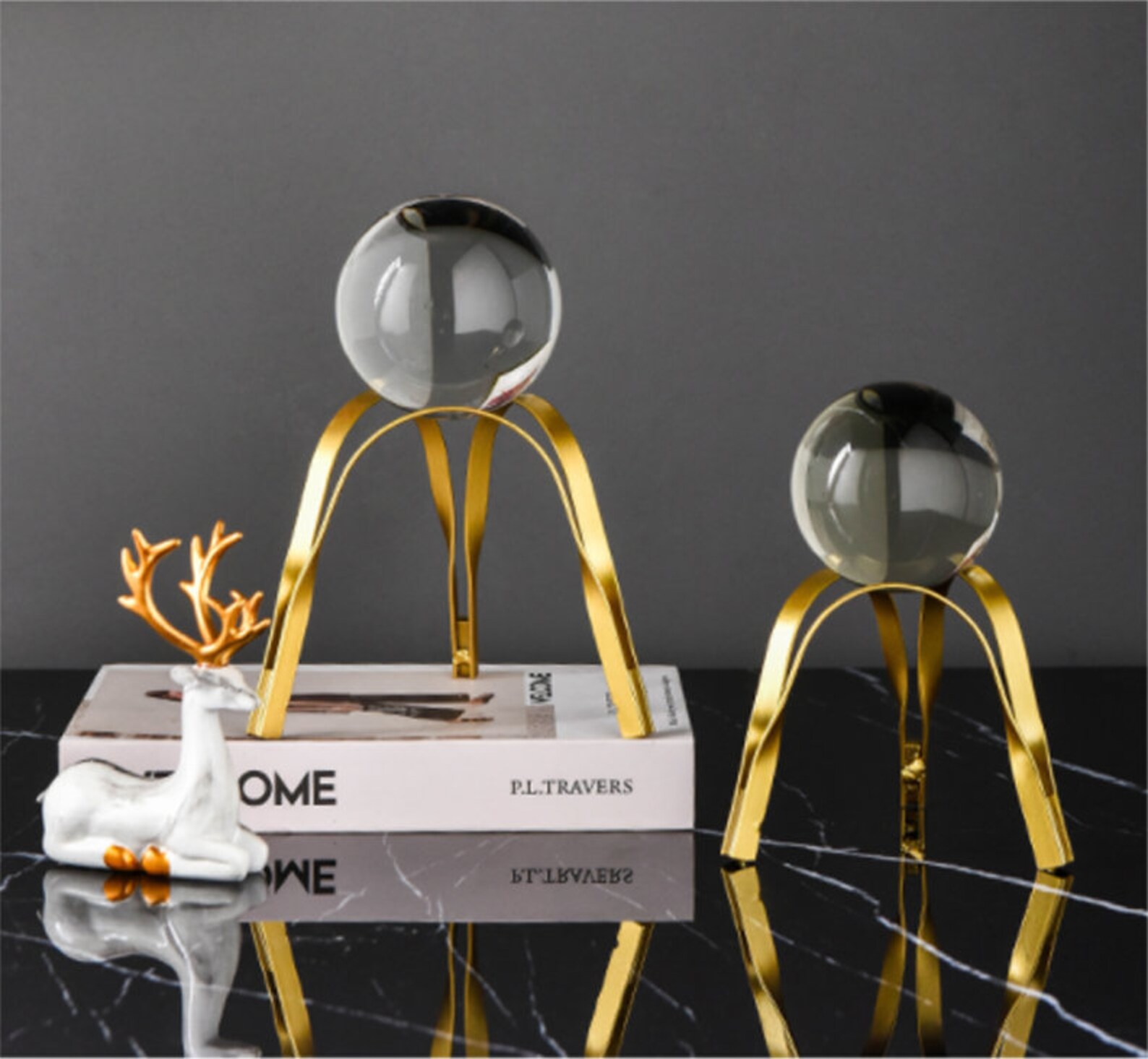 Golden Luxury Crystal Ball Craft, Nordic Metal Stand Glass Ball ...