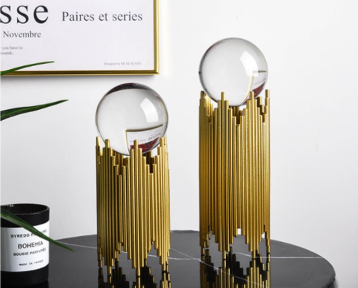 Golden Luxury Crystal Ball Craft, Nordic Metal Stand Glass Ball ...