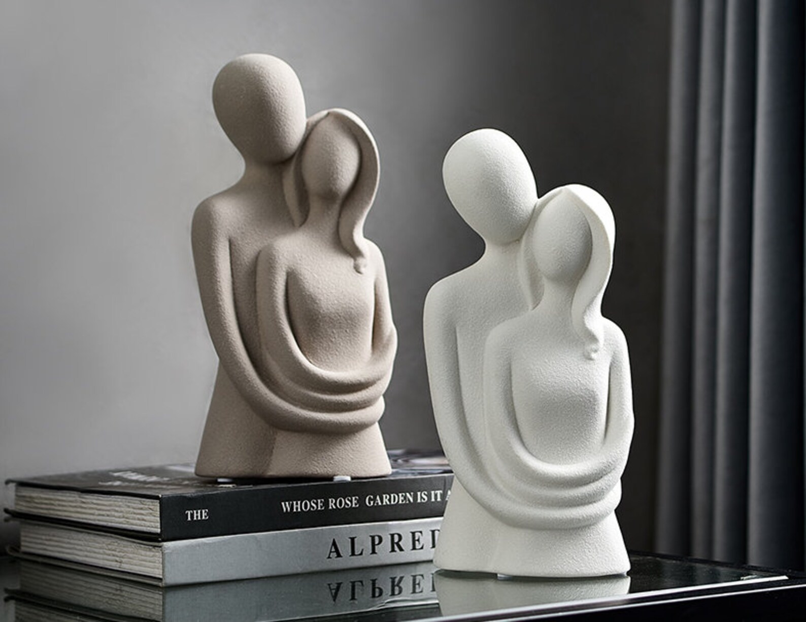 Ceramic Hugging Lovers Sculpture, Handcrafted Abstract Couple Art ...