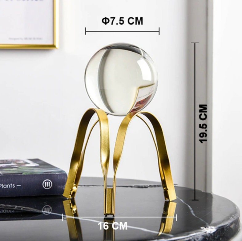 Golden Luxury Crystal Ball Craft, Nordic Metal Stand Glass Ball ...
