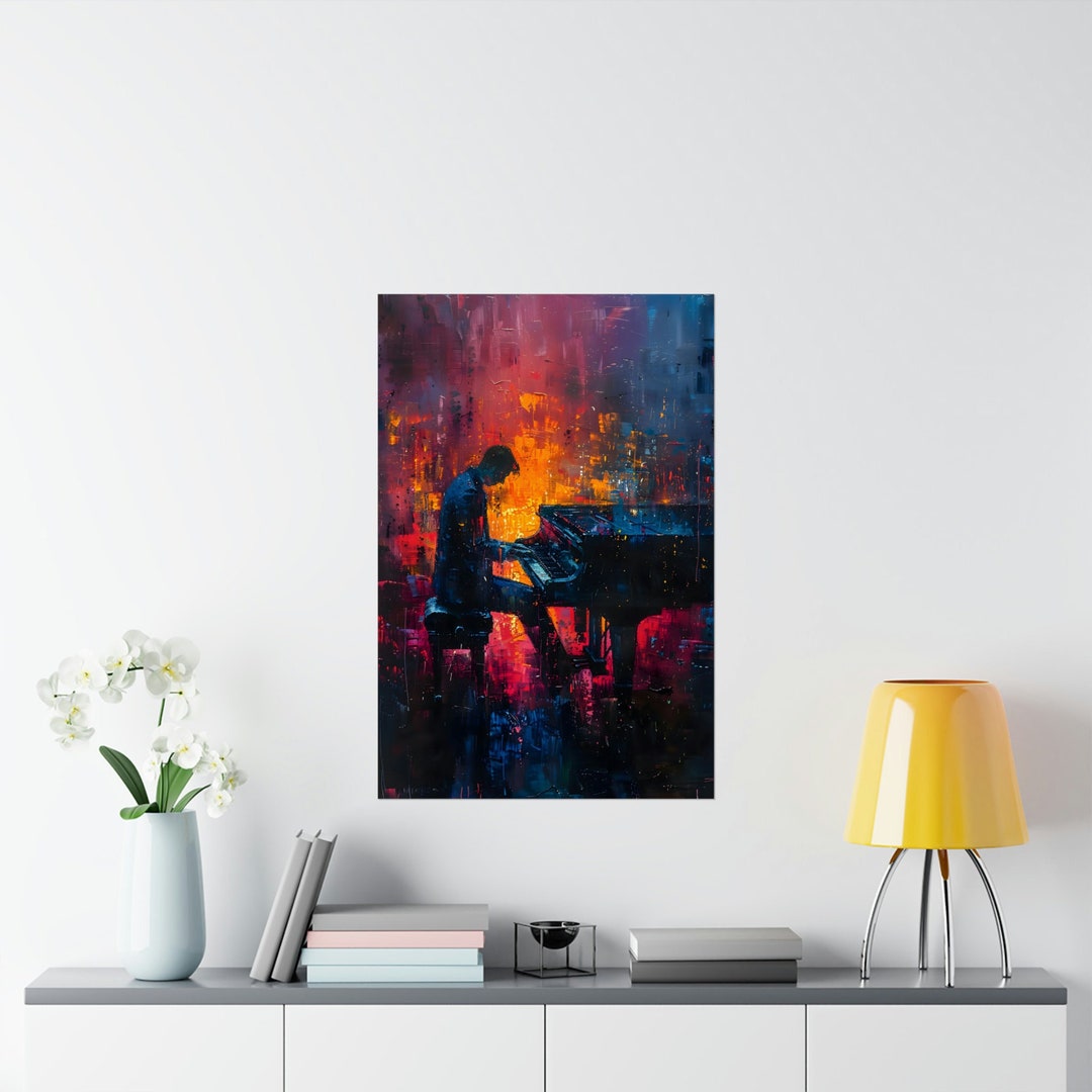 Piano Player Poster Wall Art, Modern Art Print Matte Poster, Pianist ...