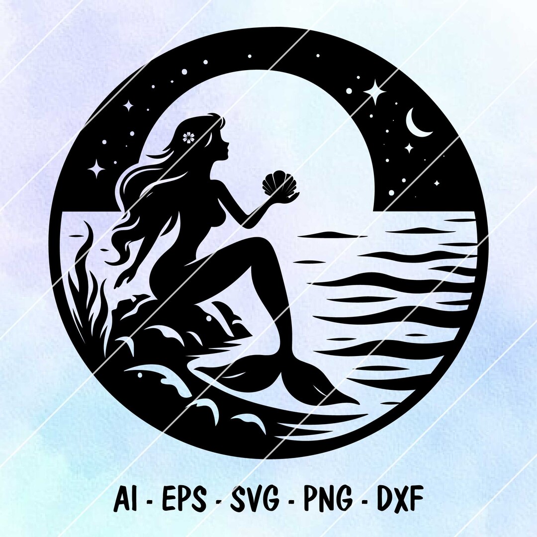 Mermaid at Beach SVG, Mermaid SVG, Mermaid Clipart, Mermaid Silhouette ...