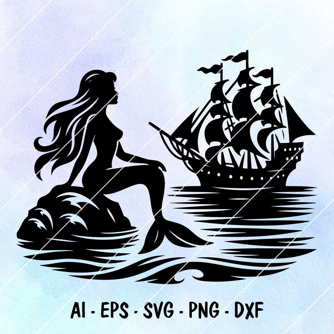 Mermaid and Ship SVG, Mermaid SVG, Mermaid Clipart, Mermaid Silhouette ...