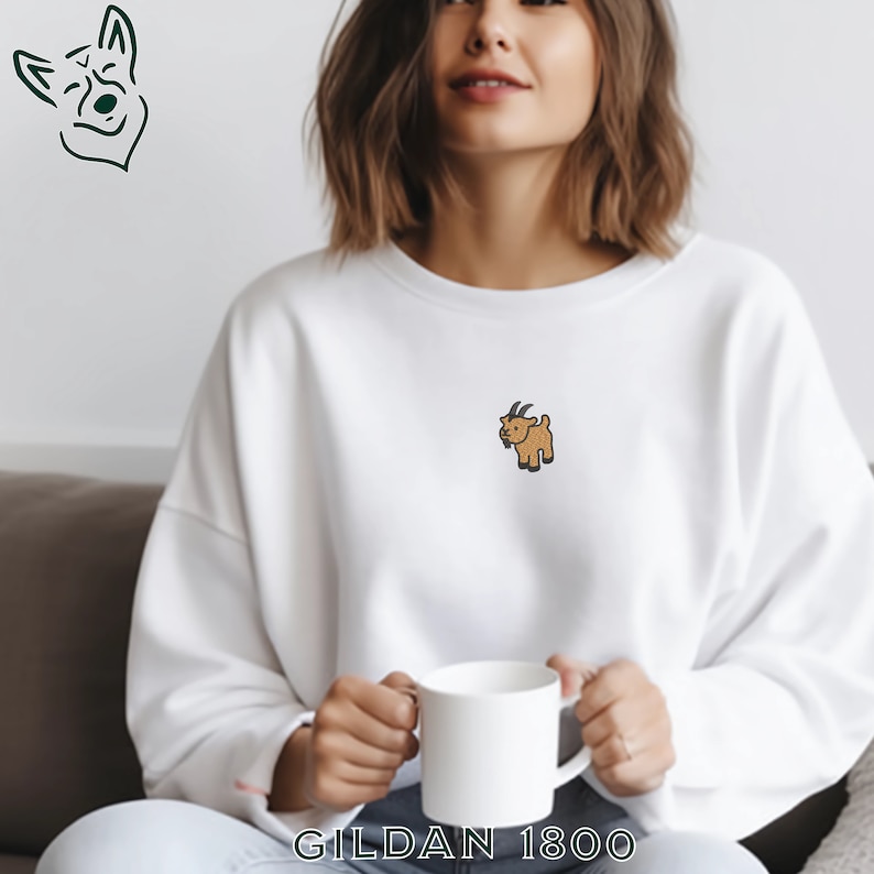 Embroidered Goat Sweatshirt, Embroidered Kawaii Goat Sweater, Crewneck ...