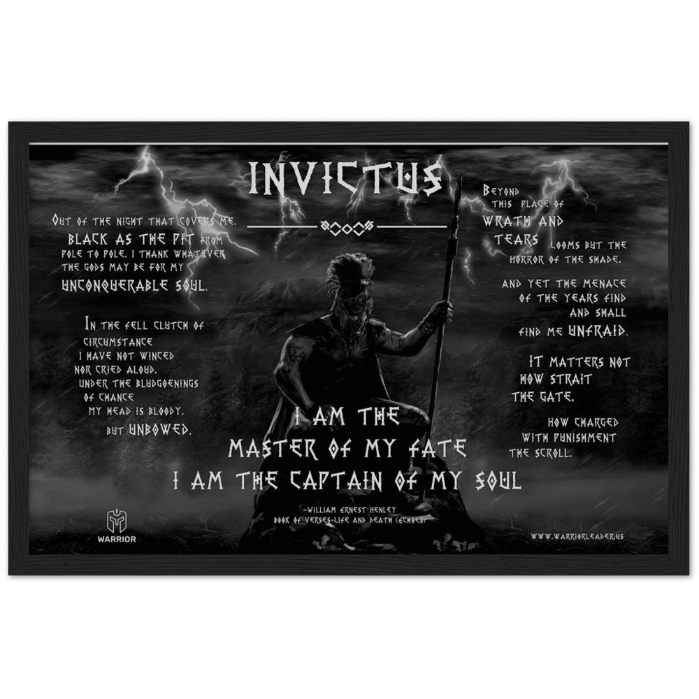 Invictus B & W Poem Art FRAMED POSTER William Ernest Henley Quote Decor ...