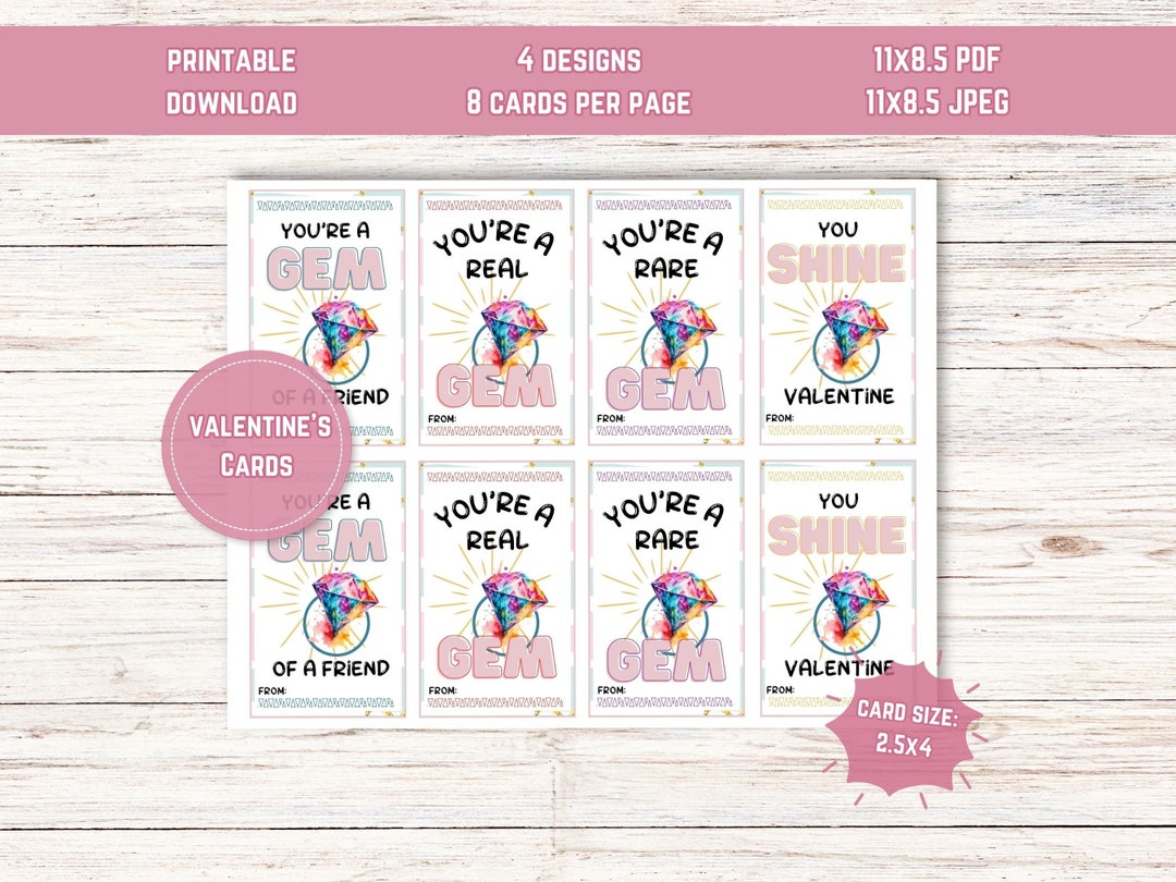 Printable Valentine Card, Gem of a Friend Valentine Card, School ...