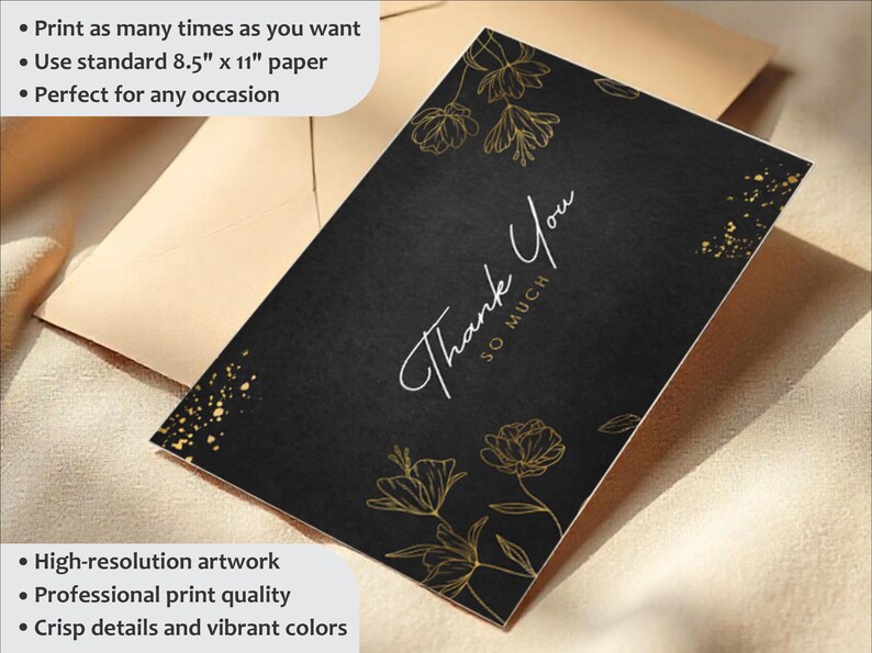 Thank You Card Printable - Floral Thank You Card - 3 Color Variations ...